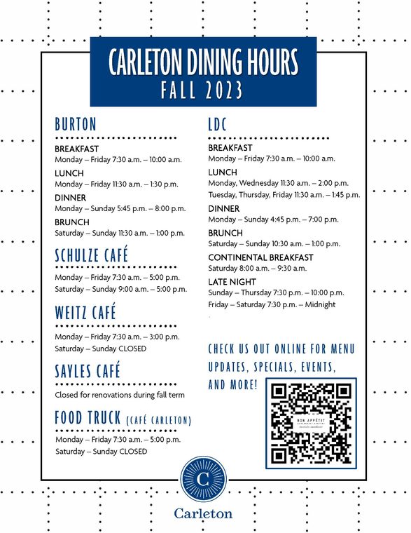 Facility Menus & Hours – Dining Services – Carleton College