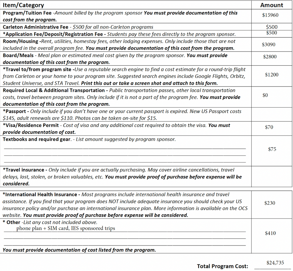 Budget Worksheet Instructions – Off-Campus Studies – Carleton College
