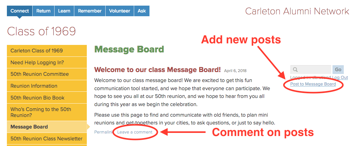 Welcome to our class Message Board! – Class of 1969 – Carleton College