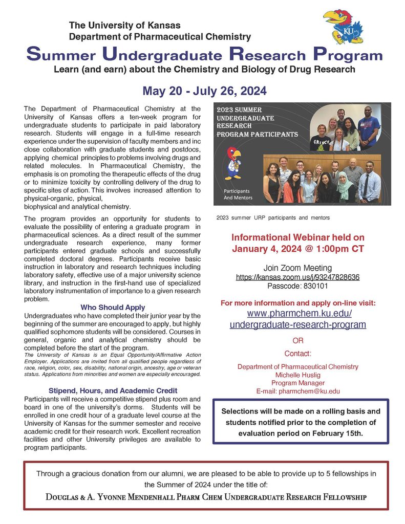 KU PharmChem Summer Undergraduate Research Program 2024 – The Weekly Beaker – Carleton College